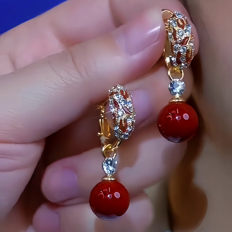 14K Gold-Plated Diamond Red Pearl Earrings – Milaniss Store™